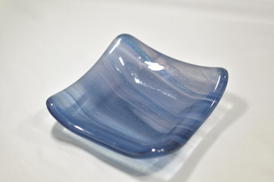 Handmade Fused Glass Ring Dish: Blue Purple Aventurine Sparkles (3x3 ...
