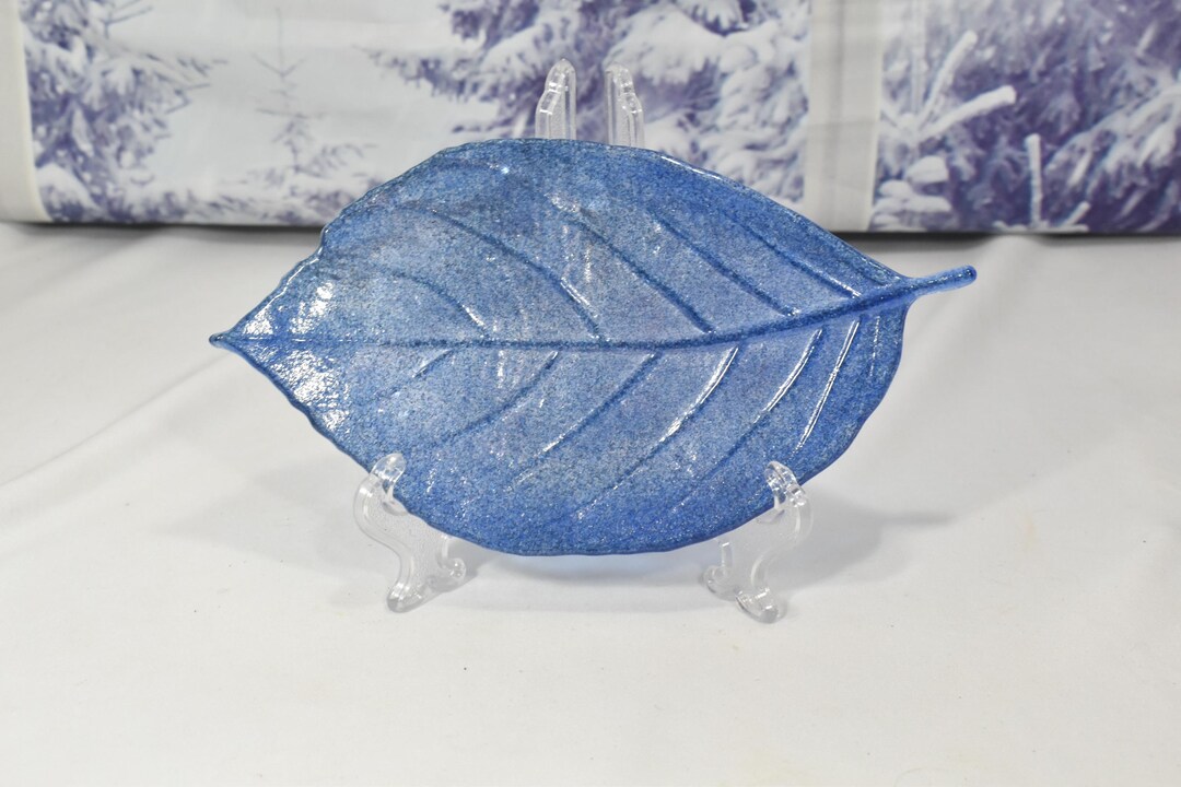 Fused Glass Soap Dish: Blue Hydrangea Leaf Design - Handmade Trinket ...