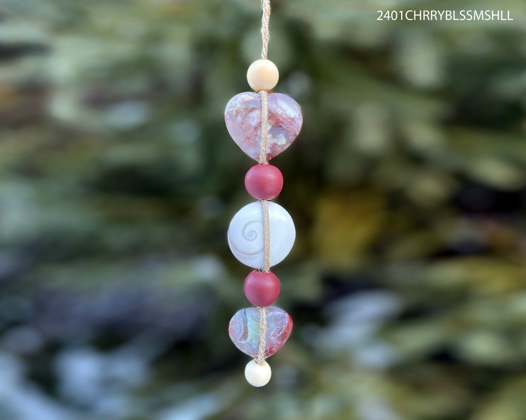 Radiant Cherry Blossom Flower Crystal & Shell Heart Pebble Stone Wall ...