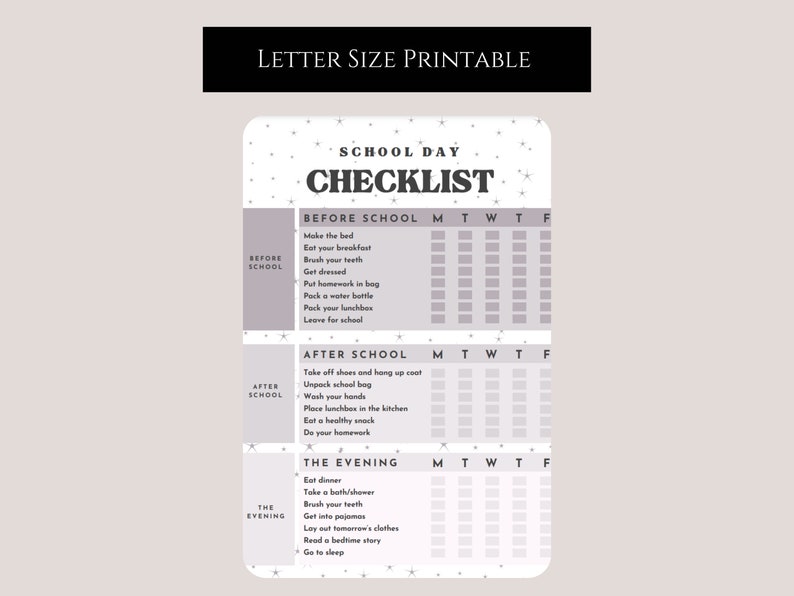 Printable School Day Checklist | Neutral | Instant Download | to Do List | Before, After School ...