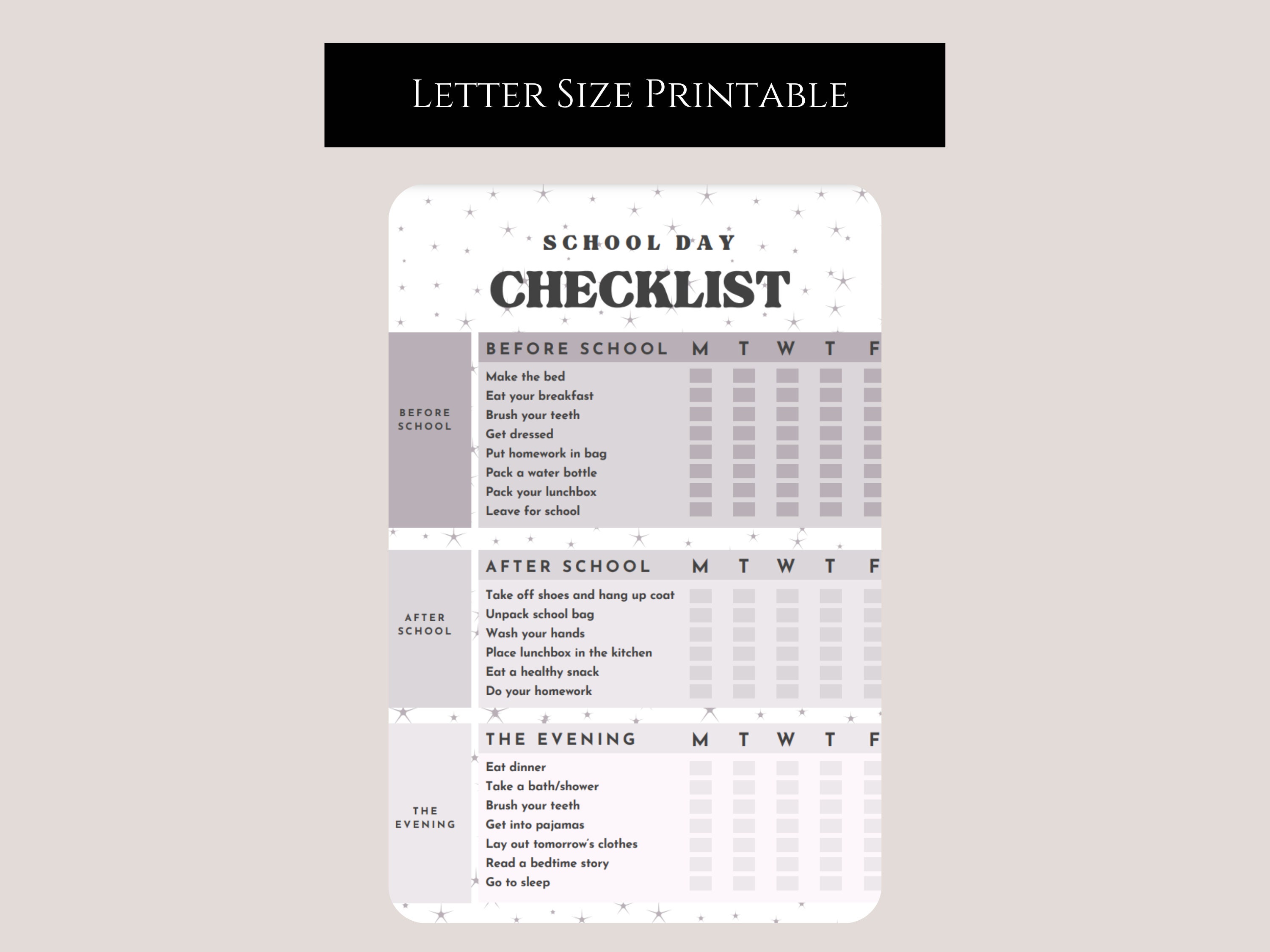 Printable School Day Checklist | Neutral | Instant Download | to Do ...