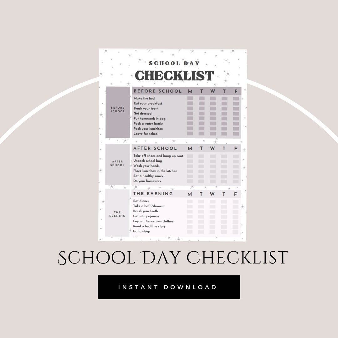 Printable School Day Checklist | Neutral | Instant Download | to Do ...