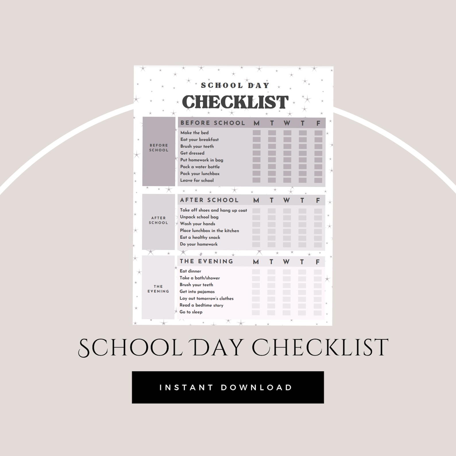 Printable School Day Checklist | Neutral | Instant Download | to Do ...