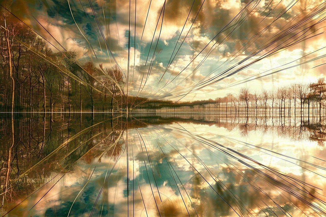 Fine Art Lines, Everywhere Lines, Lake and Trees Scene DIGITAL Print ...