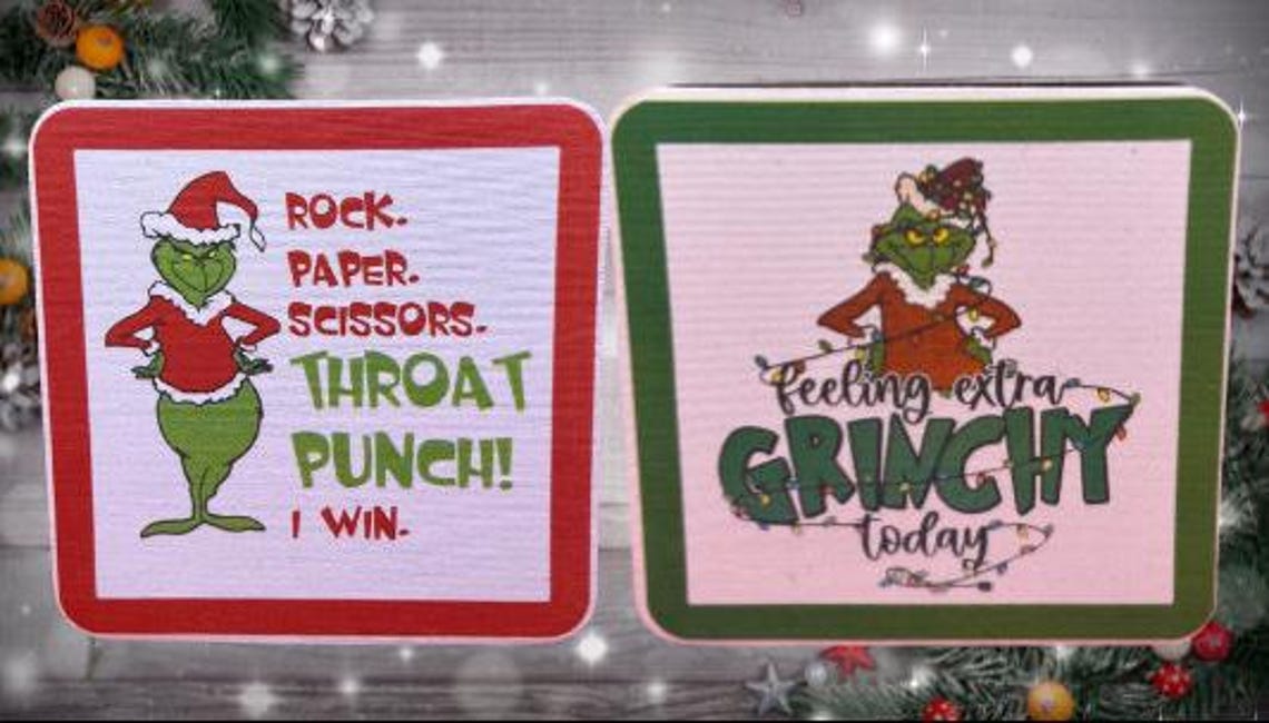 Christmas, Grinch, Square House Coasters (set of 2 Identical) Home ...