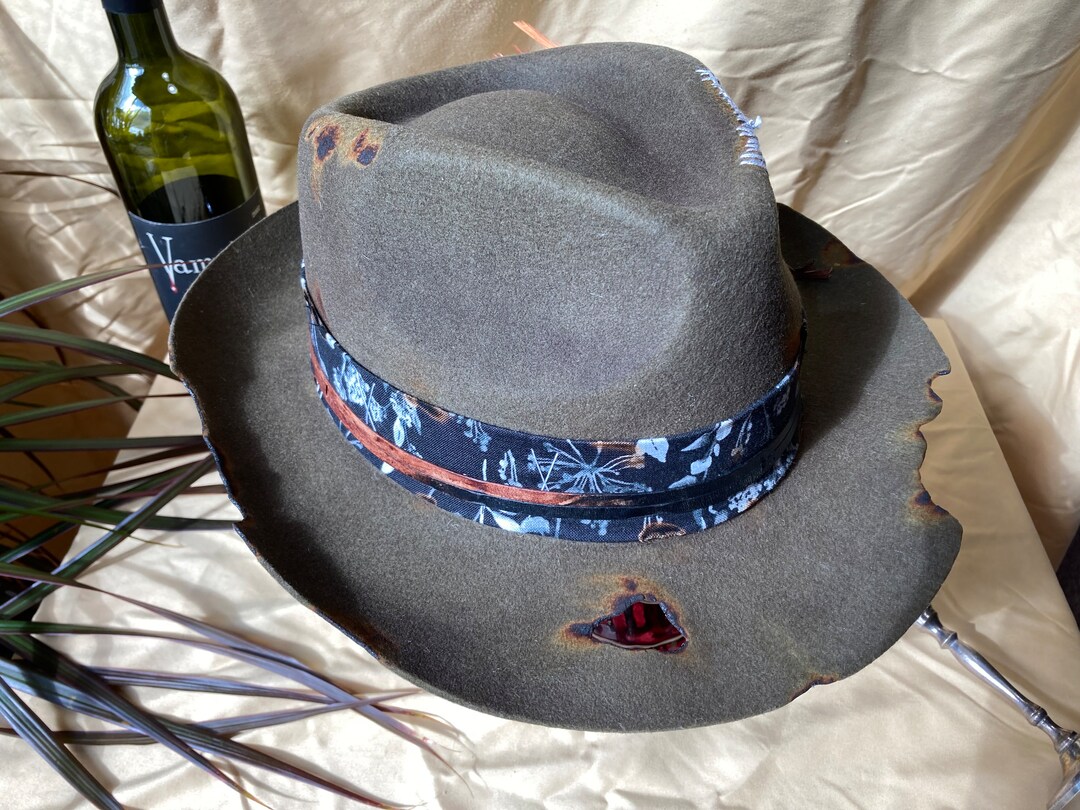 Pyro's Pride-fedora Green-felt Fedora-vintage Look-distressed Look - Etsy