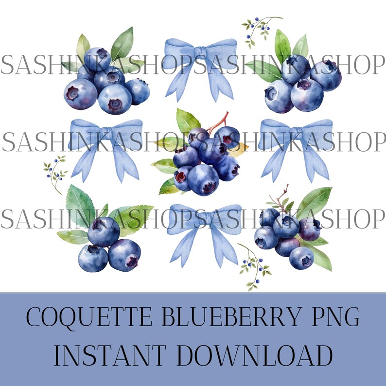 Coquette Blueberries and Blue Bows PNG Soft Girl Era PNG Cottagecore ...