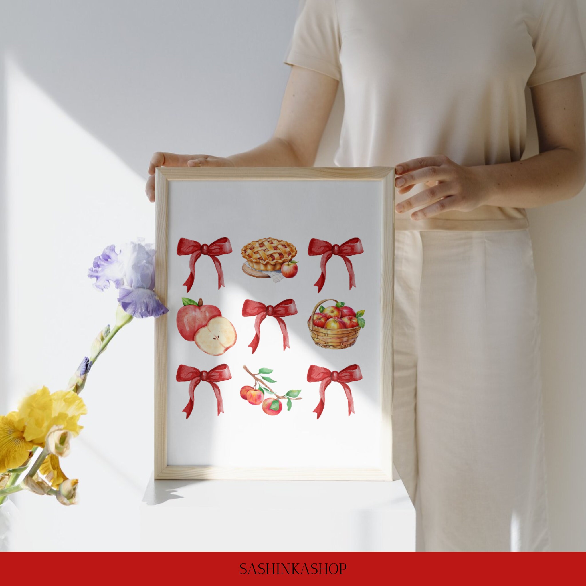 Coquette Apple and Red Bows PNG Soft Girl Era PNG Fall Home Decor Red ...