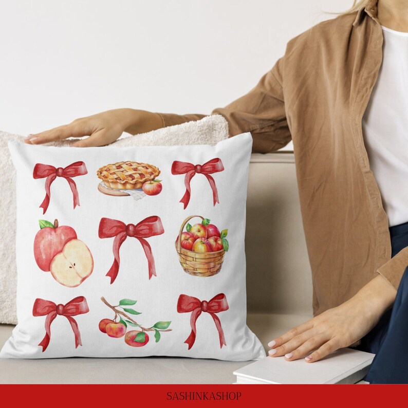 Coquette Apple and Red Bows PNG Soft Girl Era PNG Fall Home Decor Red ...
