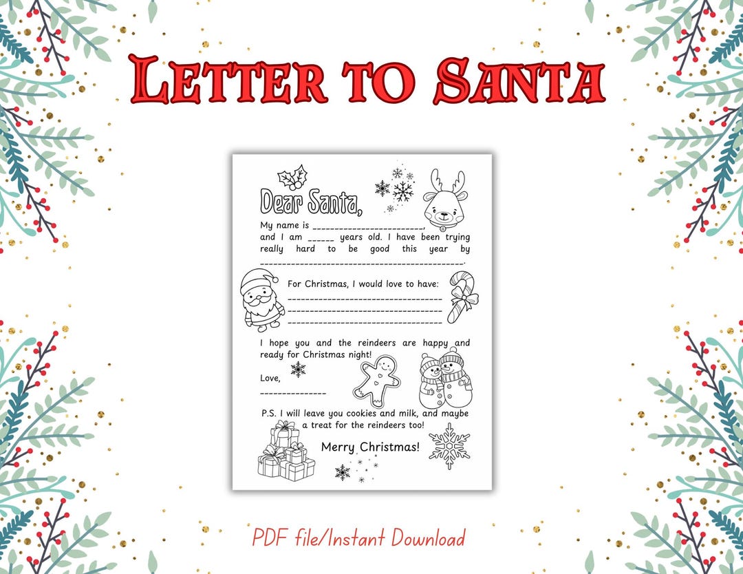 Colorable Letter to Santa - Fill-in-the-blank Christmas Activity for ...