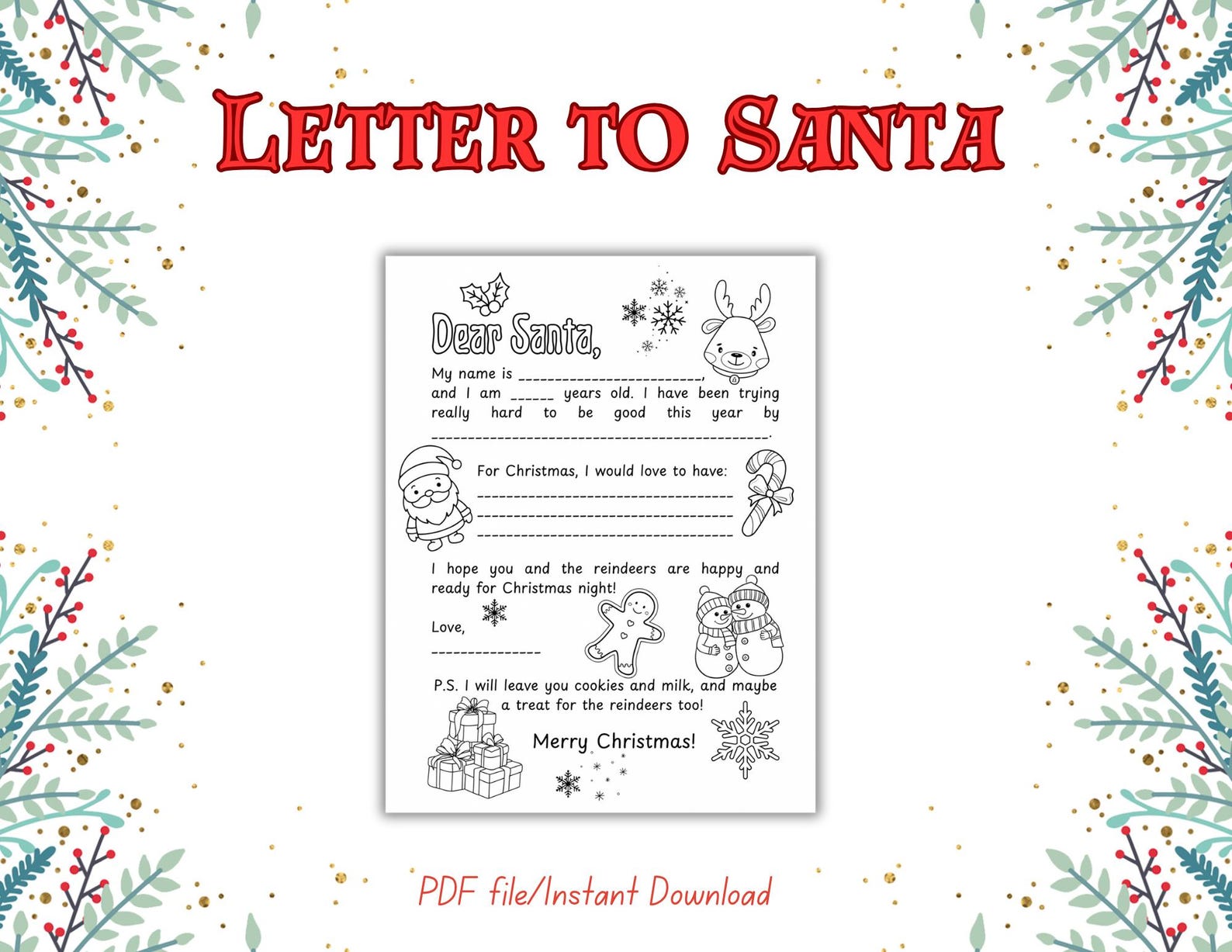 Colorable Letter to Santa - Fill-in-the-blank Christmas Activity for ...