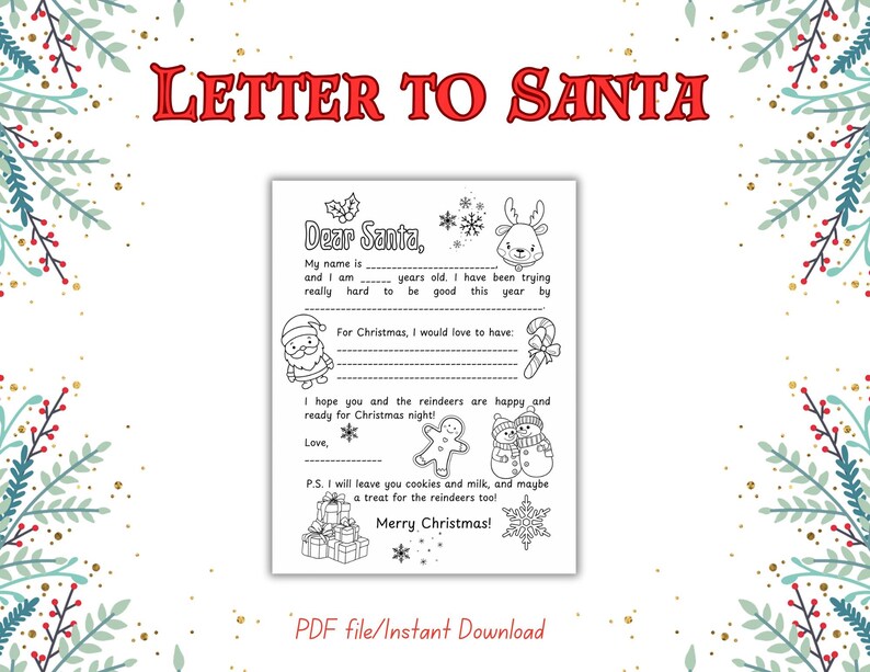 Colorable Letter to Santa - Fill-in-the-blank Christmas Activity for ...