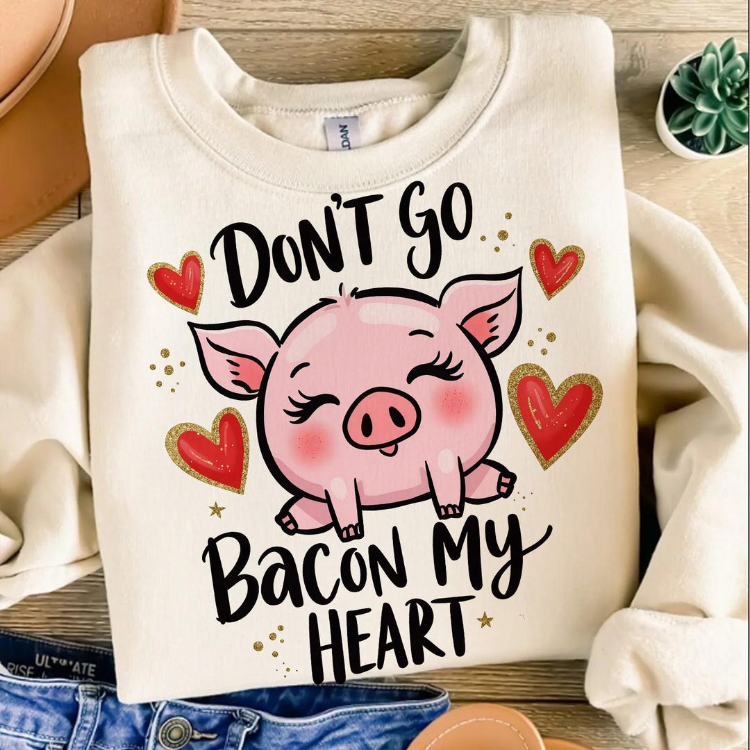 Don't Go Bacon My Heart PNG | Funny Valentine Pig Sublimation Design ...