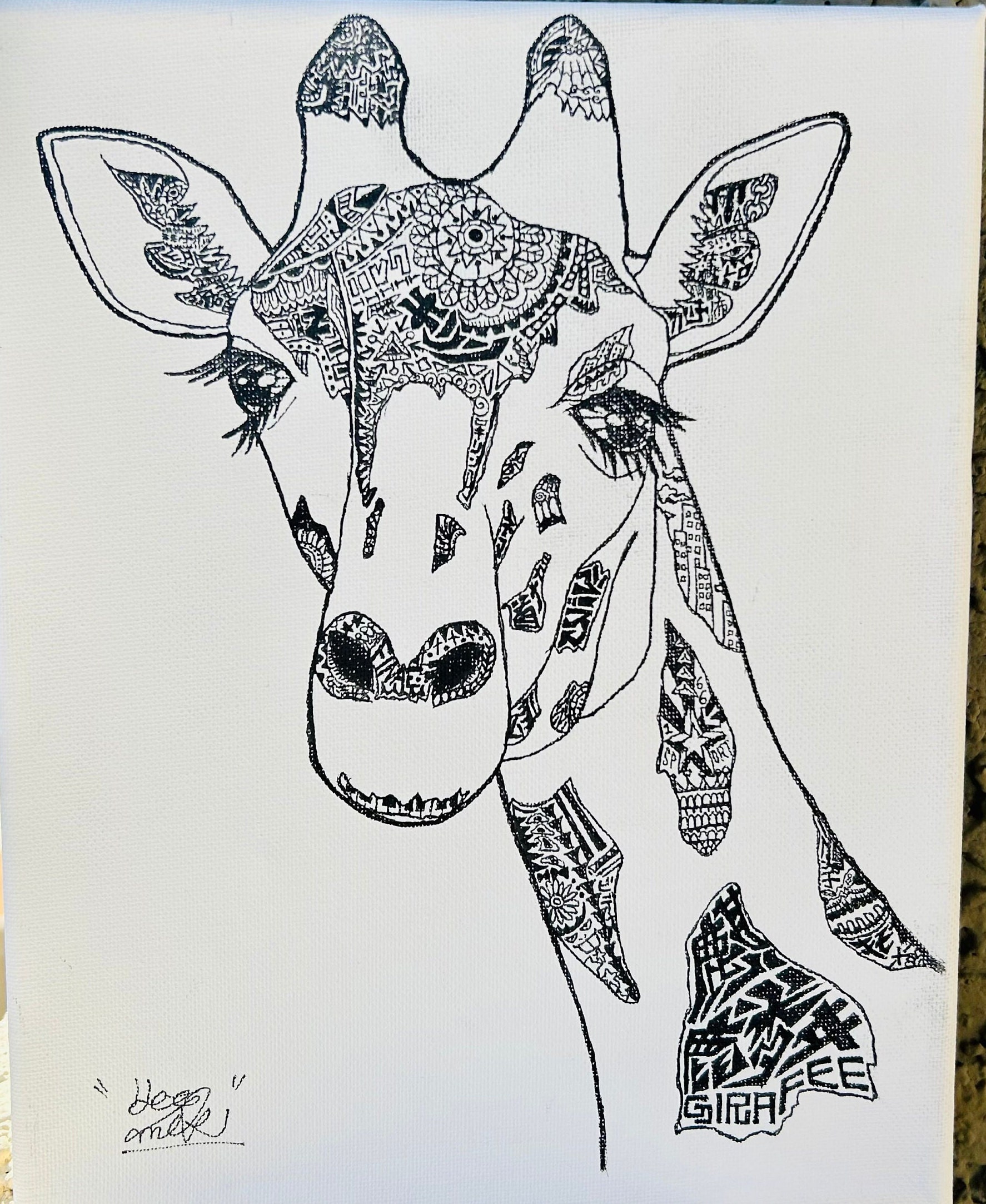 Zentangle Giraffe Skull by Tomoki Ide Acrylic Painting on Stretched ...