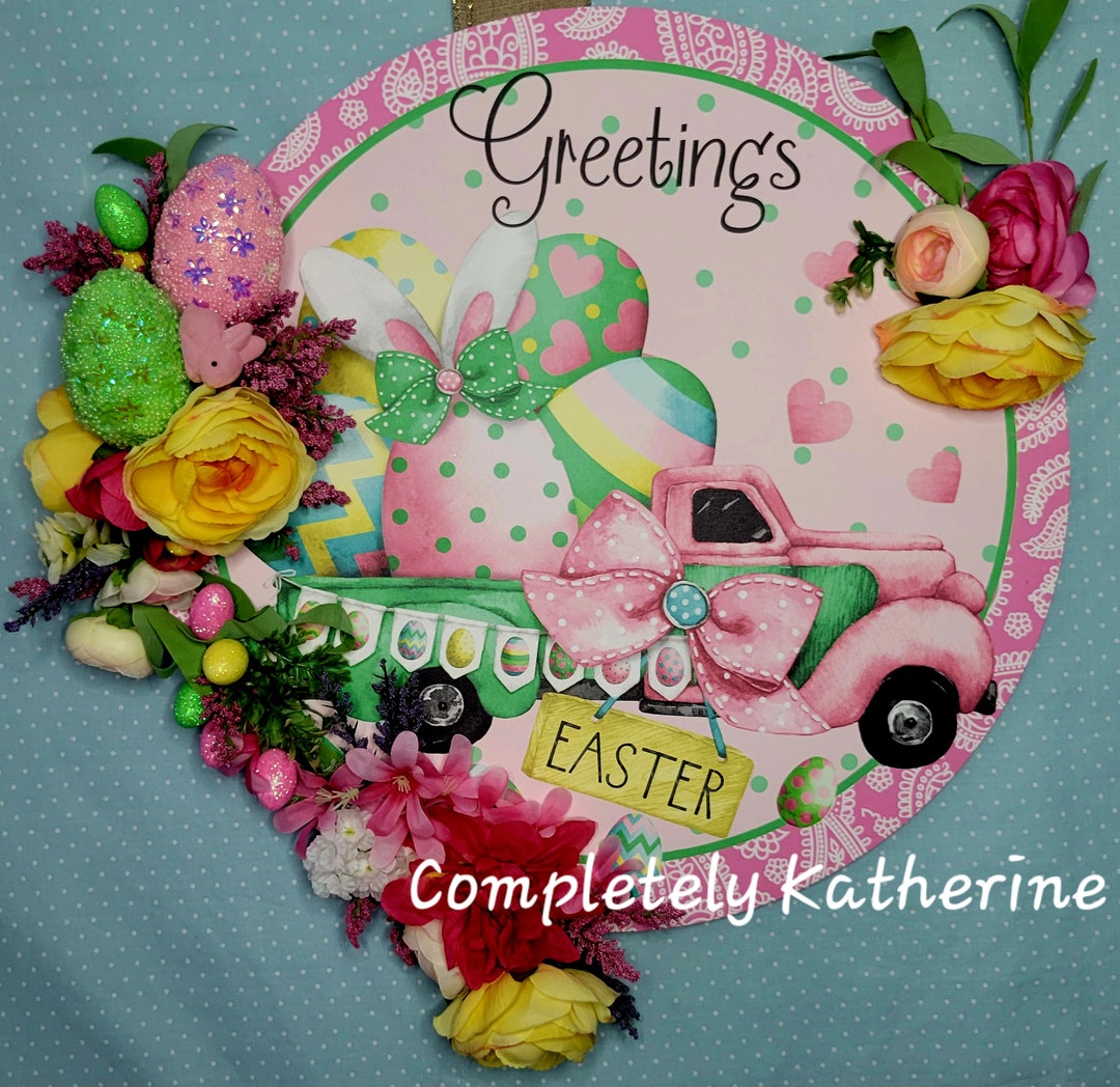 Happy Easter Front Door Decor Pink Easter Greetings Sign Happy Easter ...