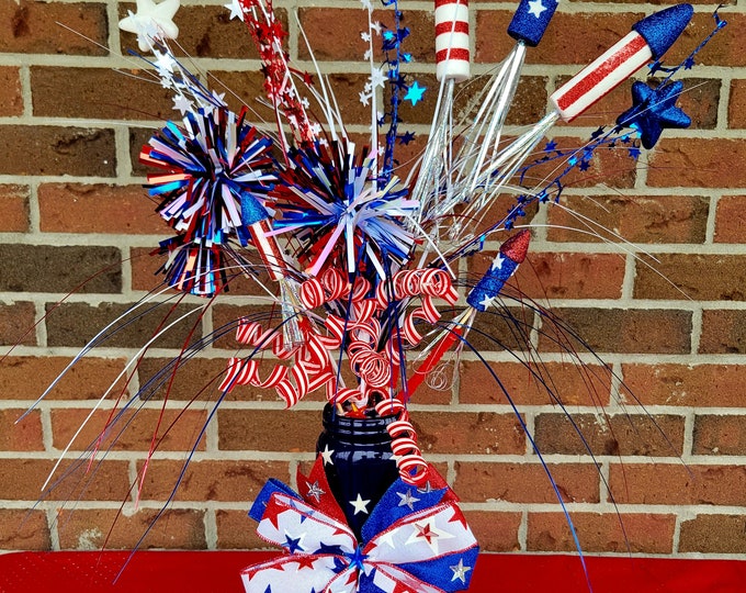 Fireworks, July 4th, Patriotic Decor, Patriotic Centerpiece, Red White ...