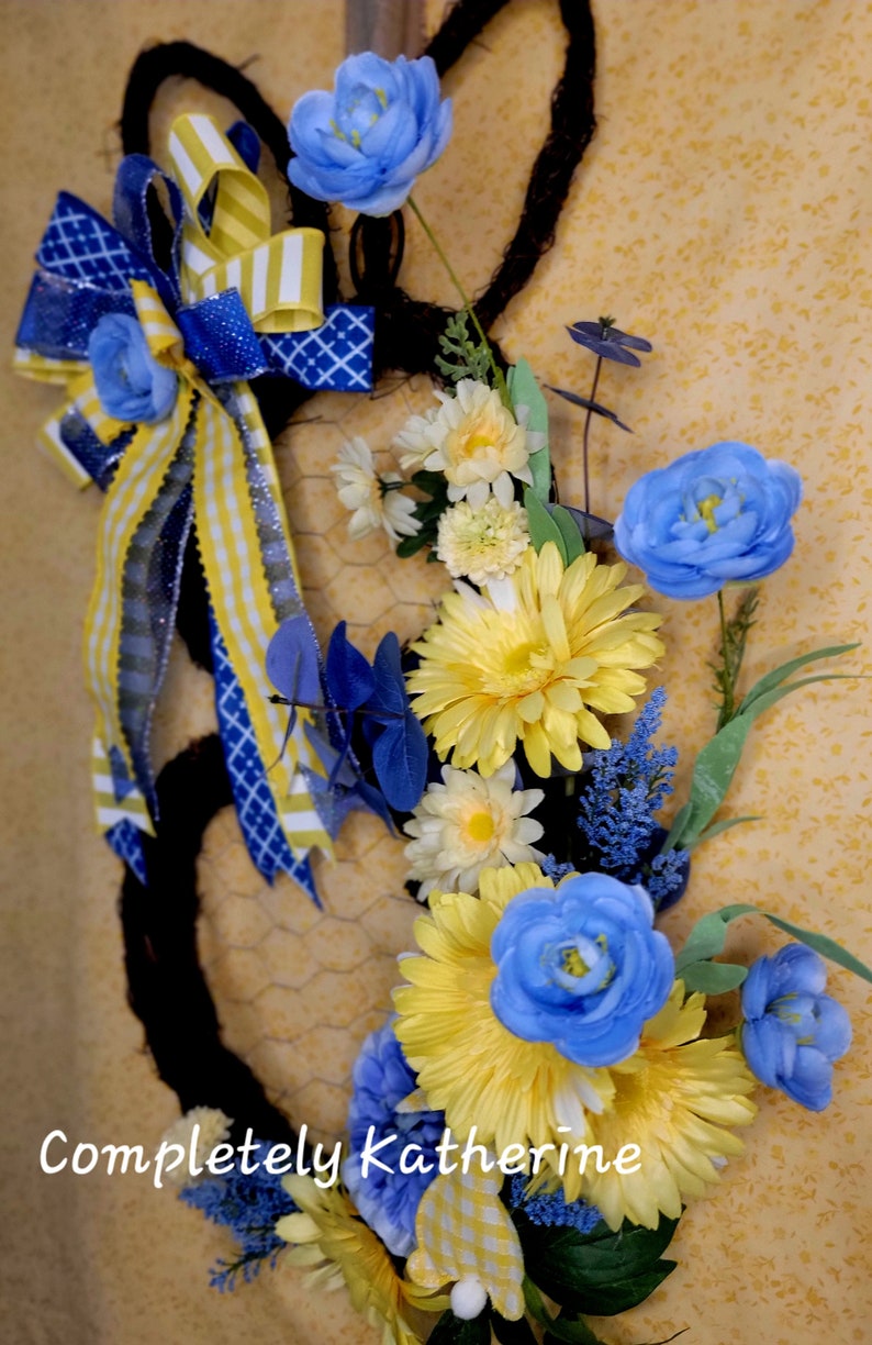 Grapevine Bunny Wreath, Easter Front Door Wreath, Blue Yellow Door ...