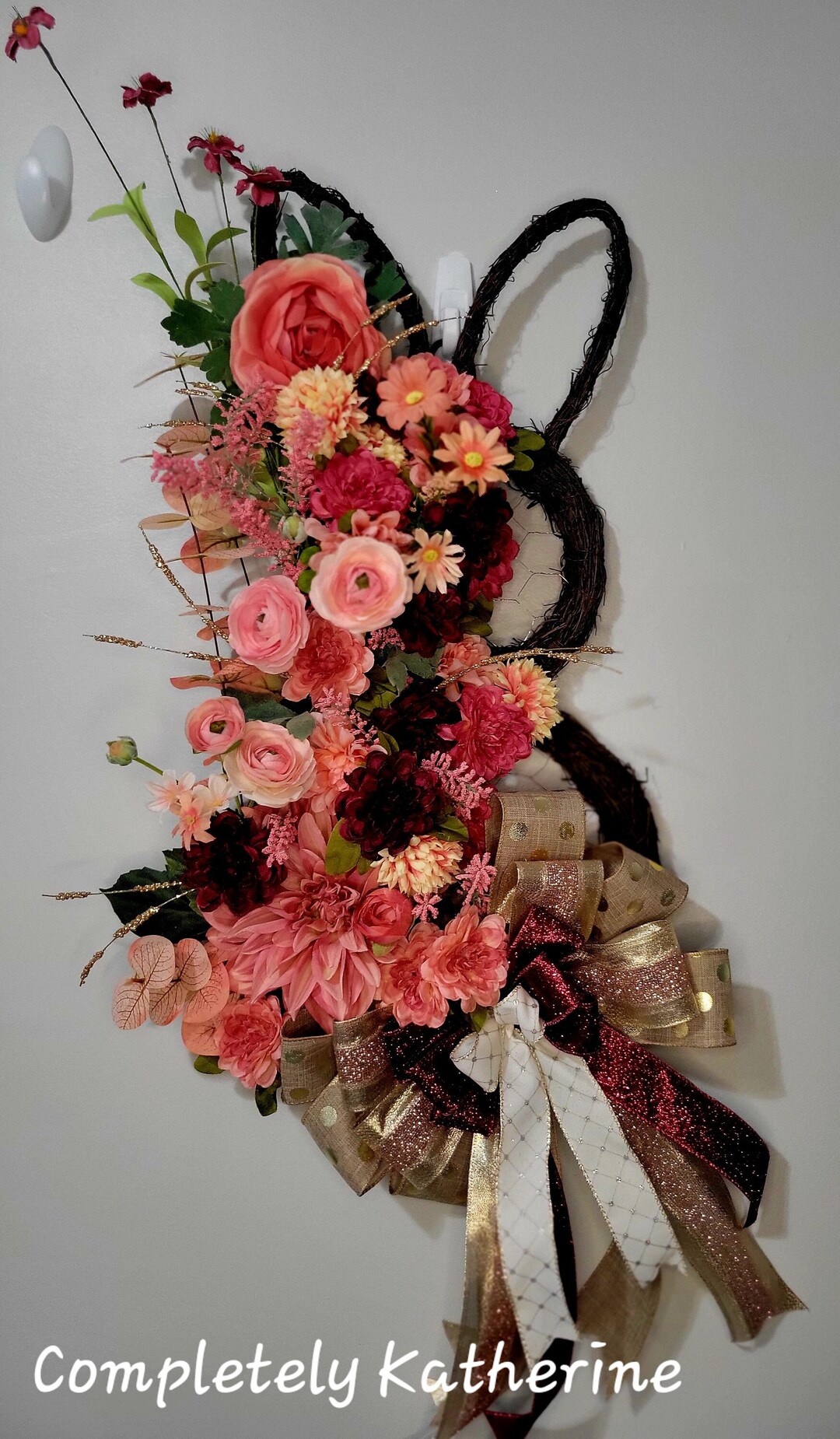 Grapevine Bunny Wreath, Easter Front Door Wreath, Mauve Door Decor ...