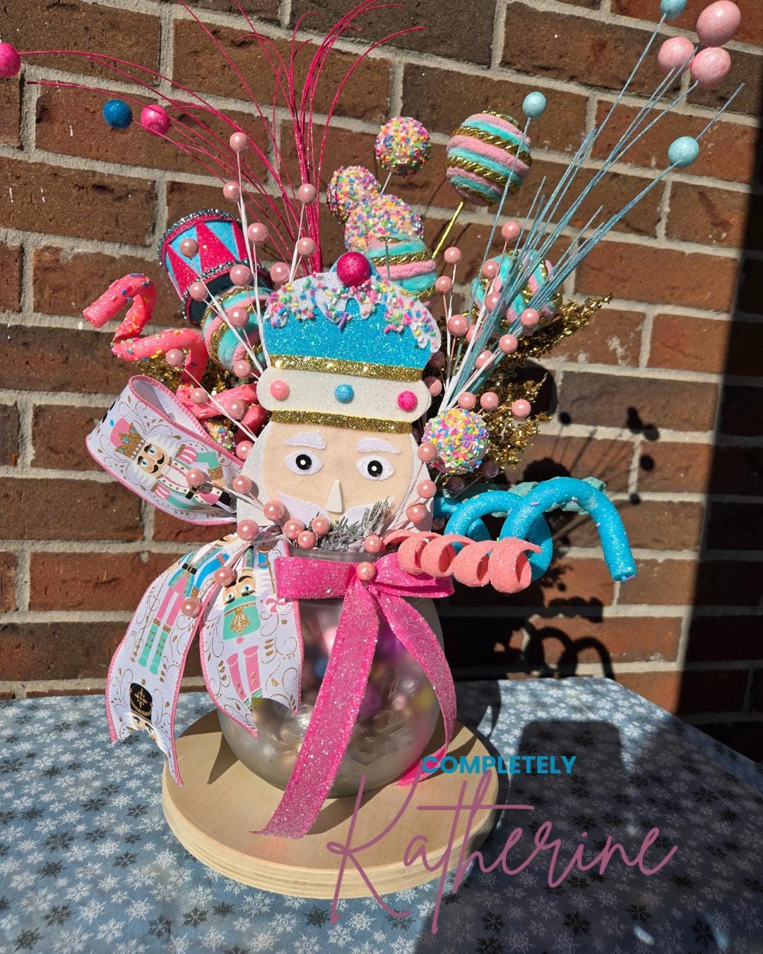 Nutcracker Christmas Centerpiece: Pastel Blue and Pink, Glittered ...