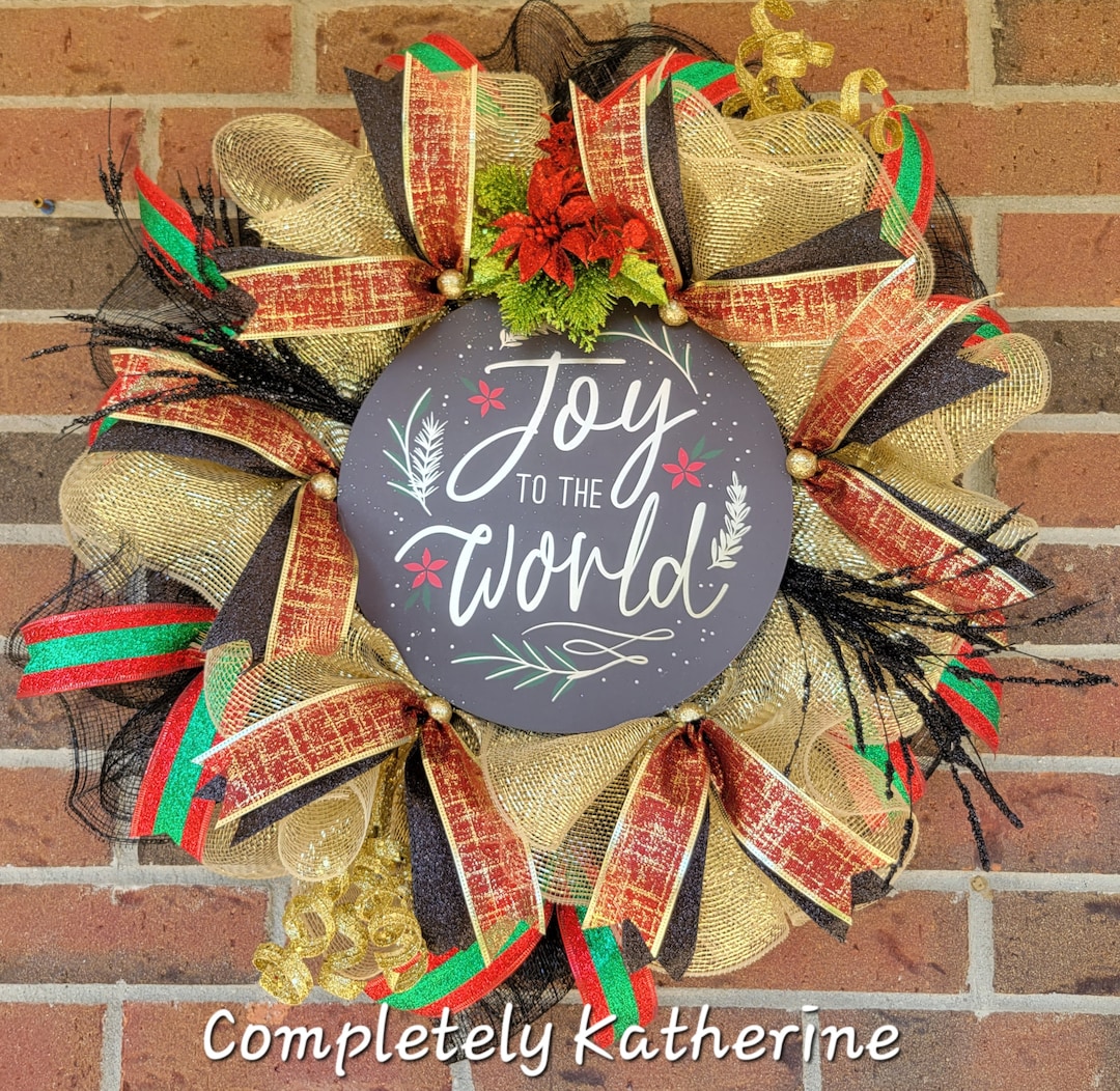 Joy to the World Christmas Wreath: Black & Gold Holiday Decor - Etsy