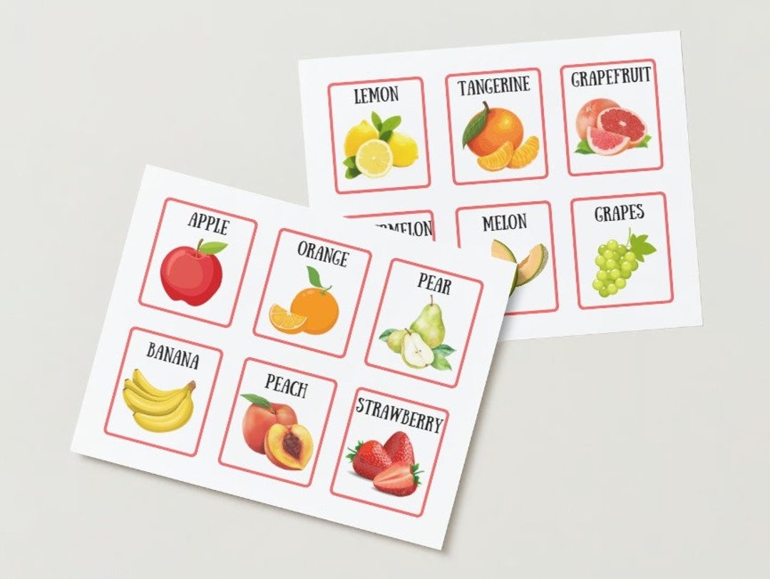 Kids' Fruit Flashcards - 18 Fruits - Digital PDF Download - Educational ...