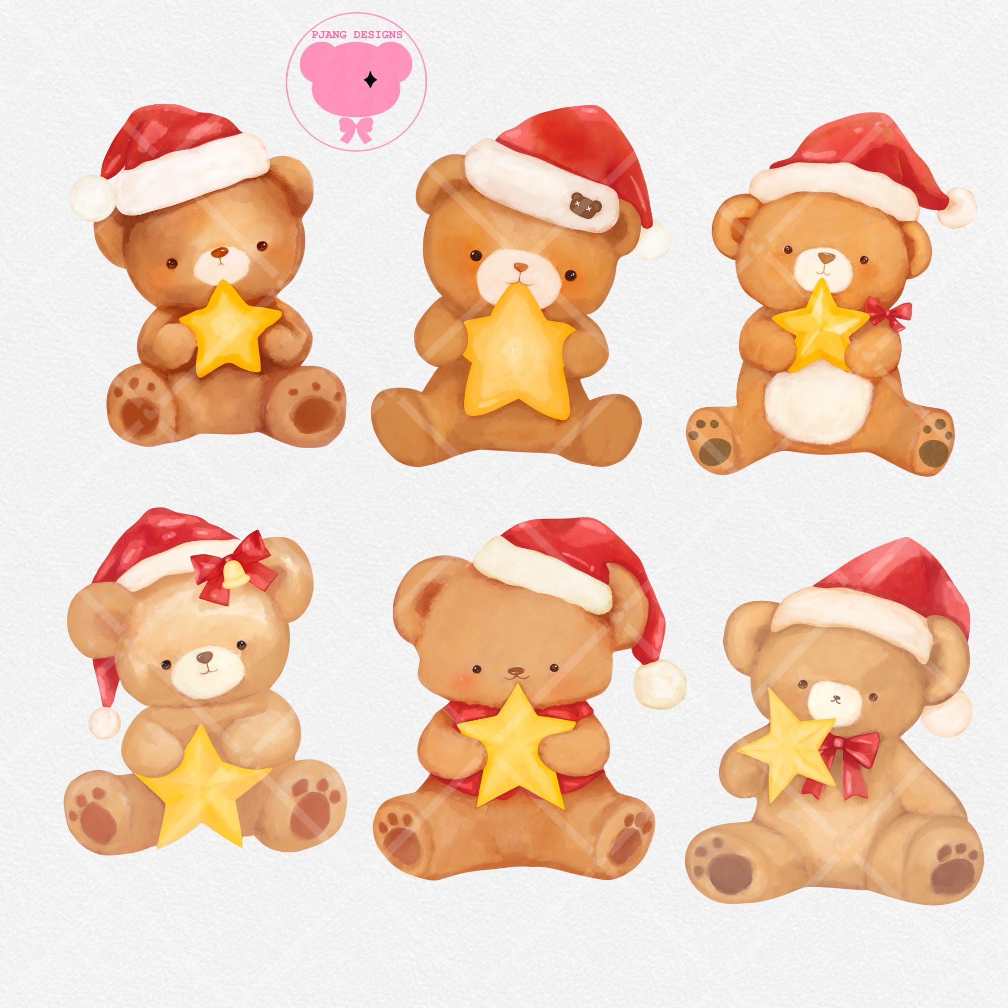 15 Christmas Teddy Bear Clipart Set Cute Watercolor Santa Bears ...