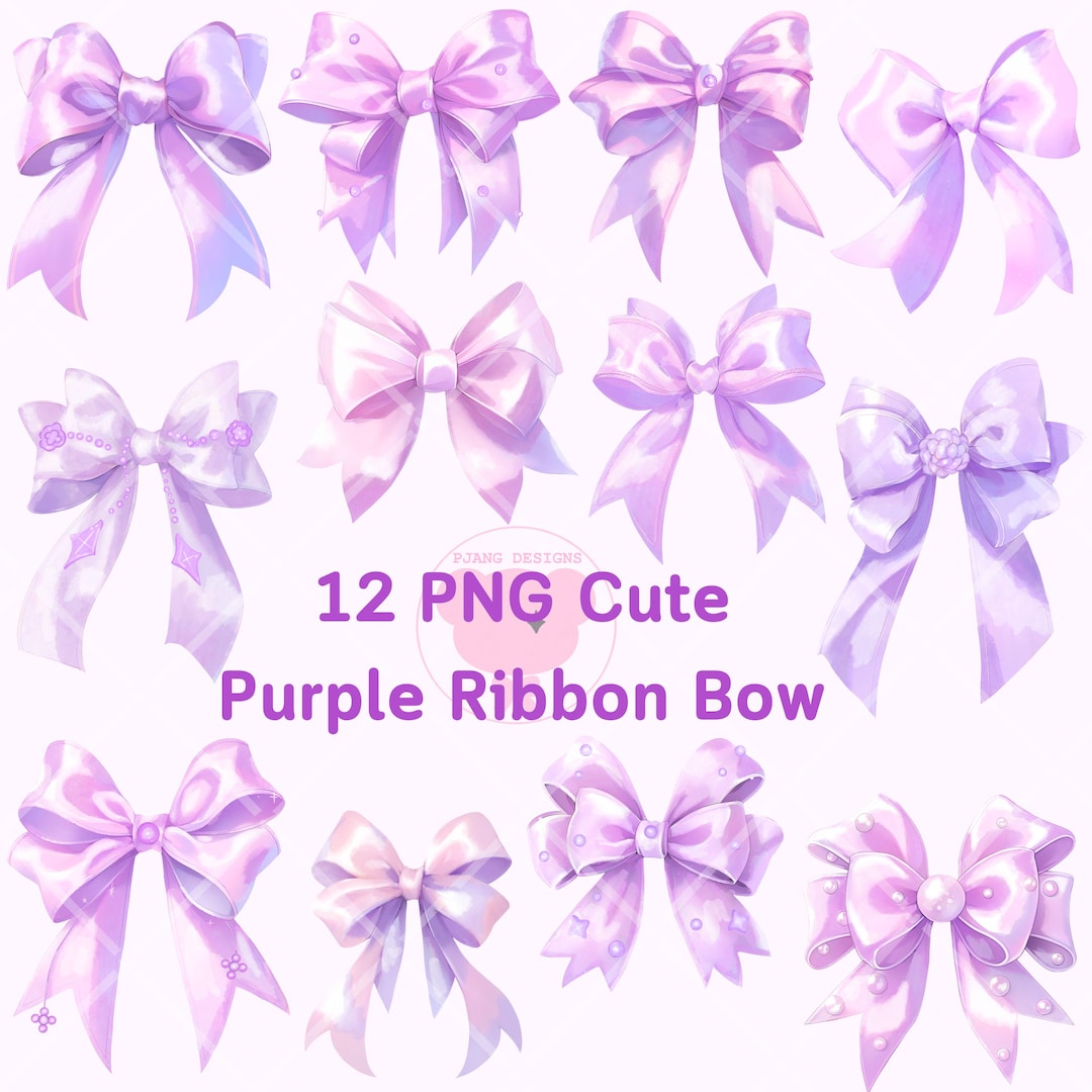 12 Cute Purple Ribbon Bows Clipart Set - Digital PNG Download for ...