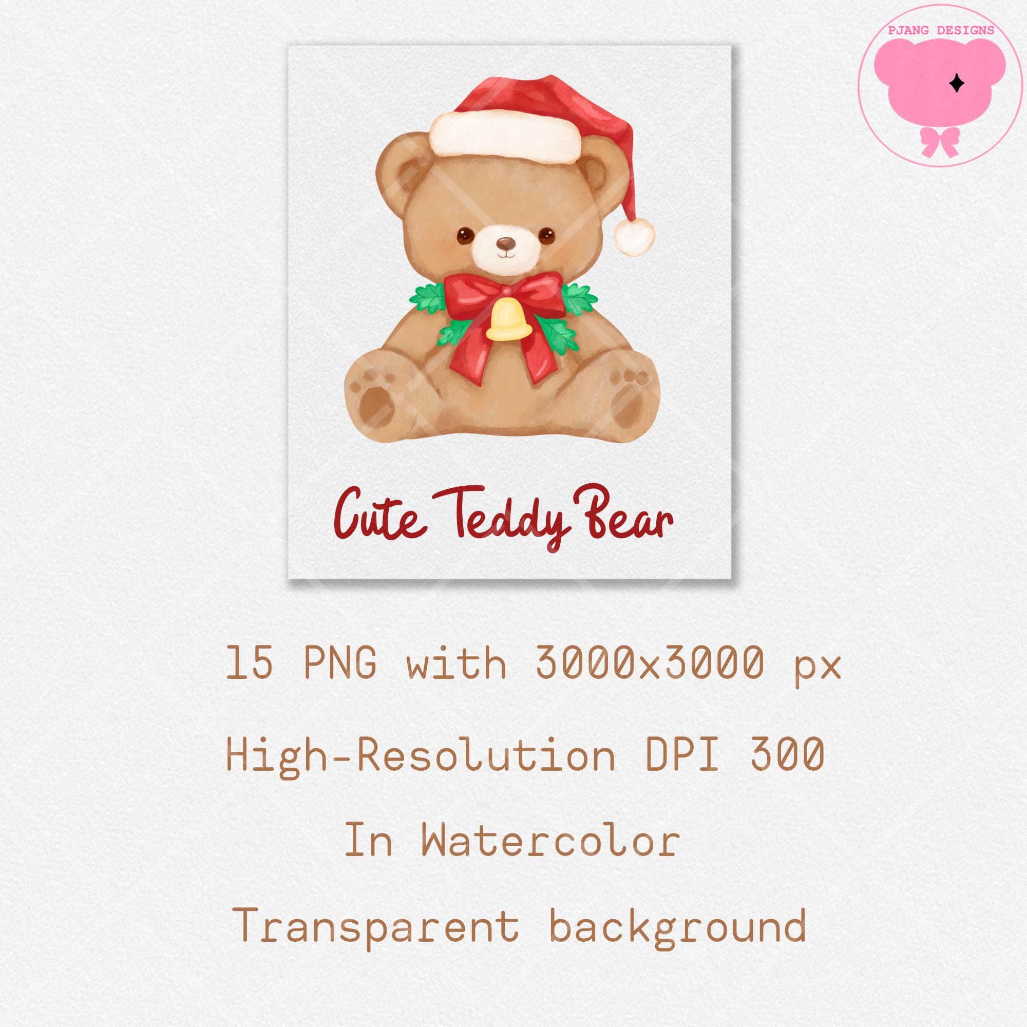 15 Christmas Teddy Bear Clipart Set Cute Watercolor Santa Bears ...