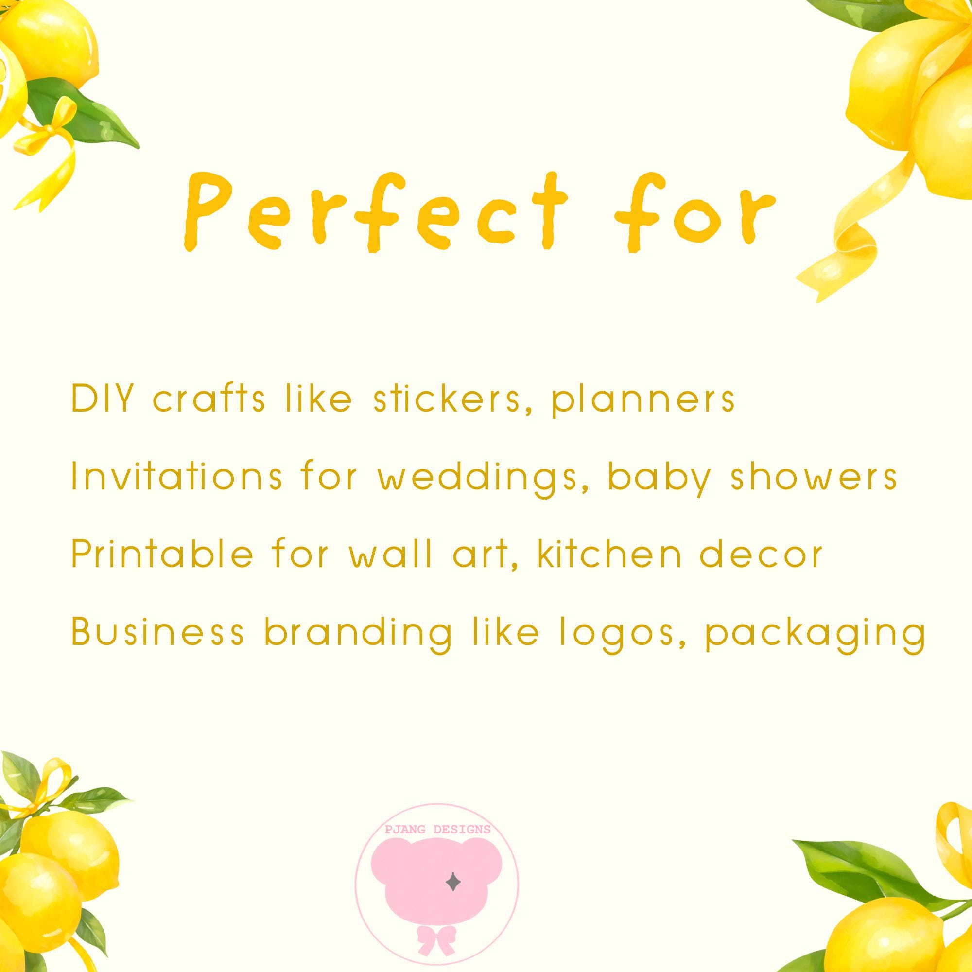 Watercolor Lemon Clip Art With Ribbon Bows 12 PNG, Citrus Lemon ...