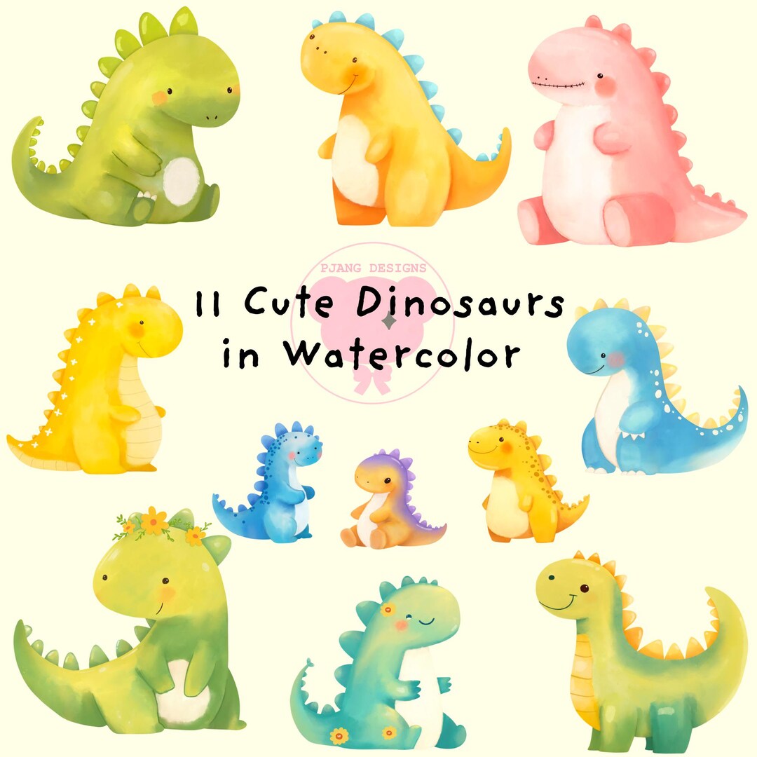 Watercolor Dinosaur Art for Kids - Hand-painted Cute Dinosaur Clipart ...