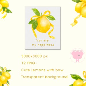 Watercolor Lemon Clip Art With Ribbon Bows - 12 PNG, Citrus Lemon ...