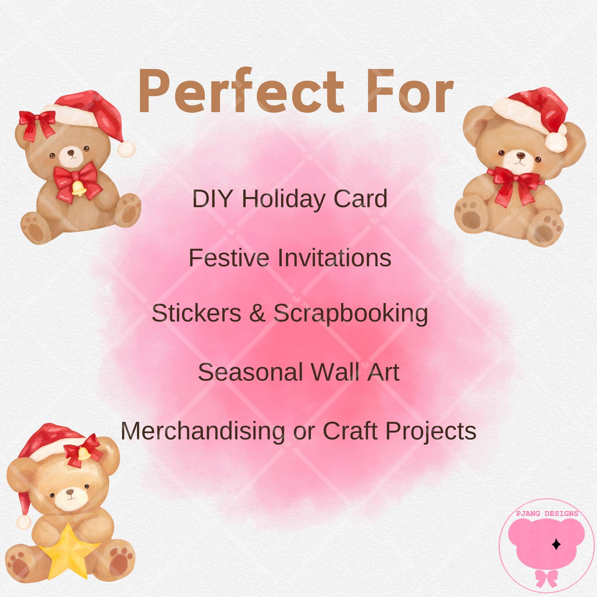 15 Christmas Teddy Bear Clipart Set Cute Watercolor Santa Bears ...