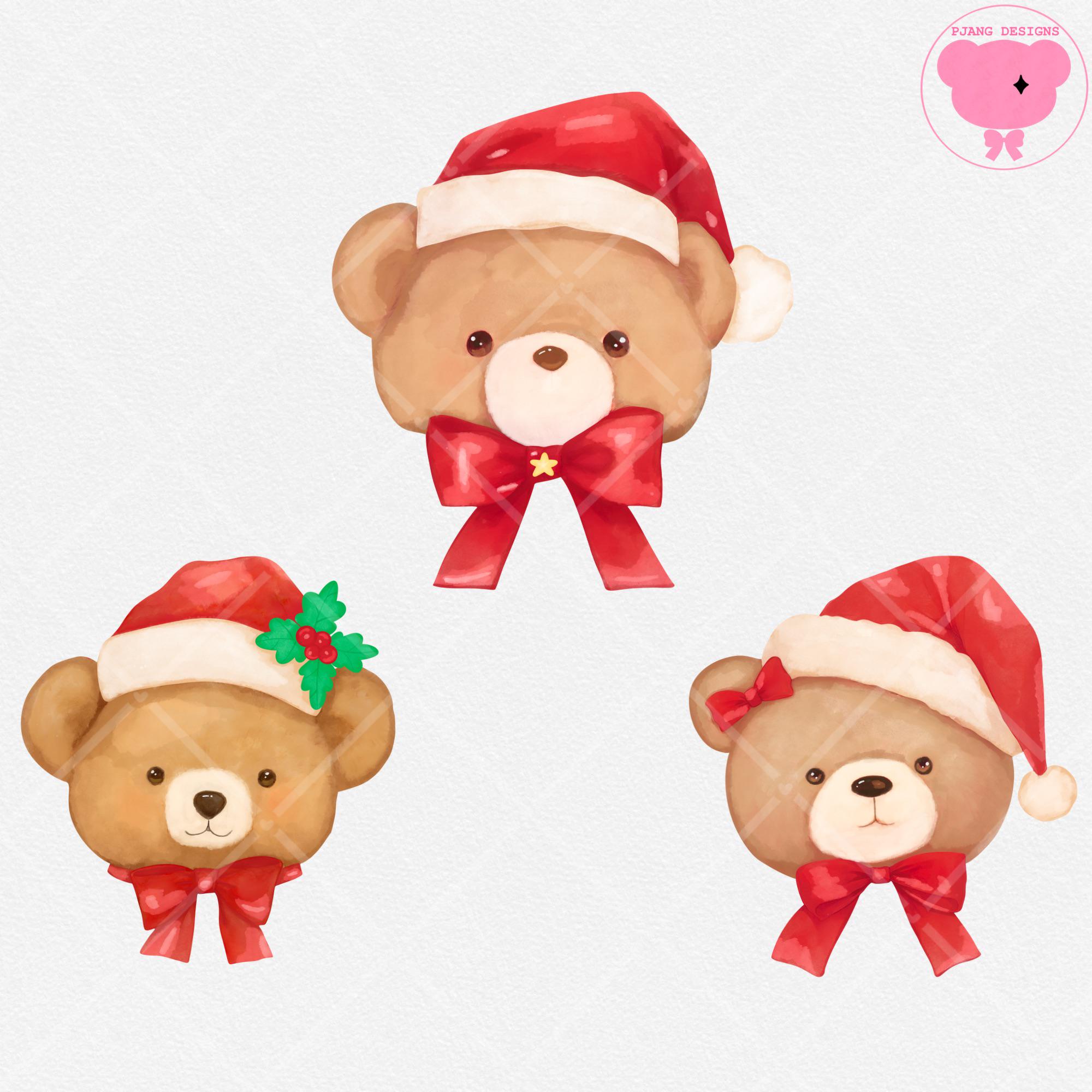 15 Christmas Teddy Bear Clipart Set Cute Watercolor Santa Bears ...
