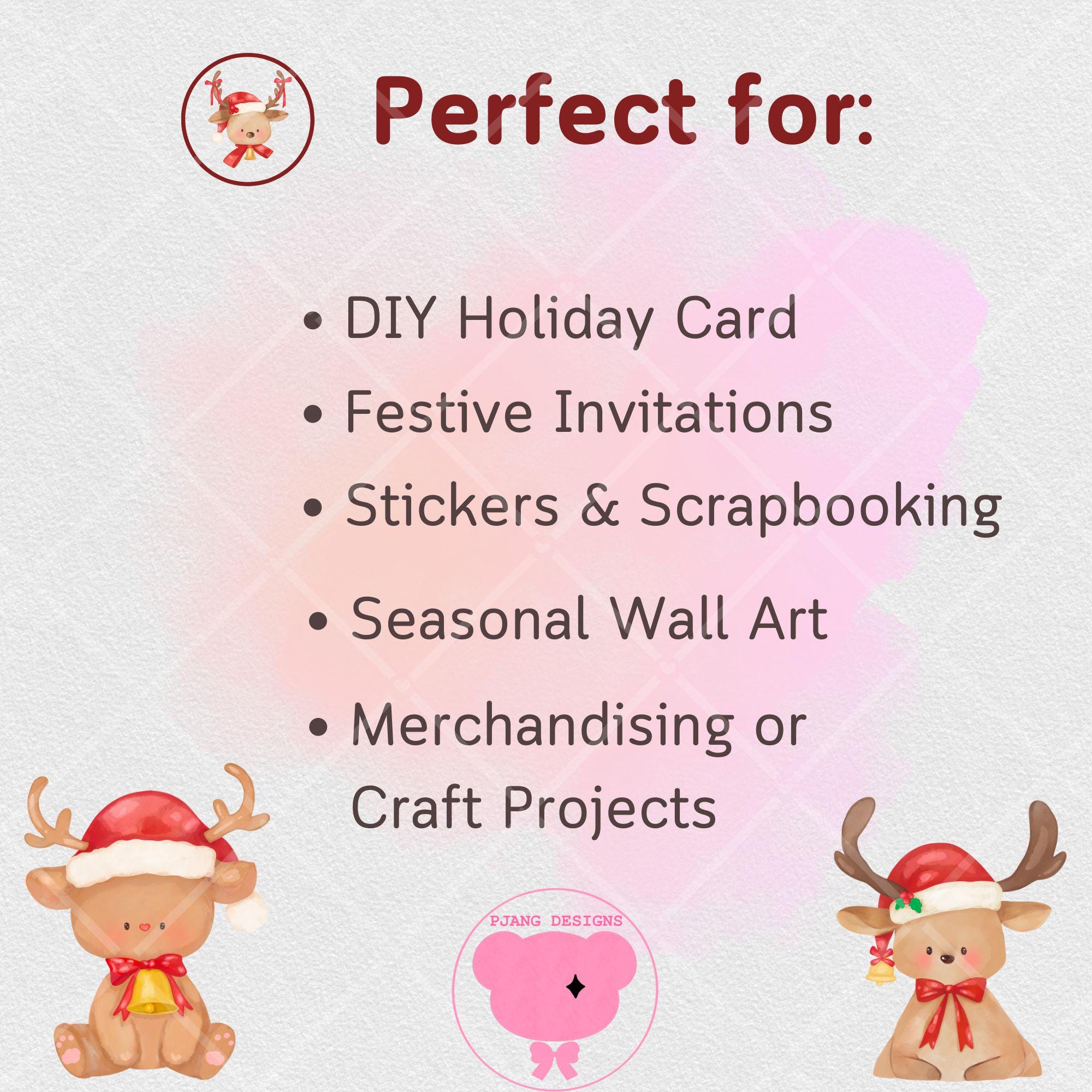 10 Cute Reindeer Watercolor Clipart PNG Christmas Reindeer Digital ...