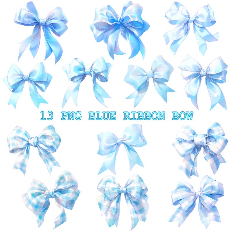13 Blue Ribbon Bow Clipart PNG | Digital Download Watercolor Bows ...