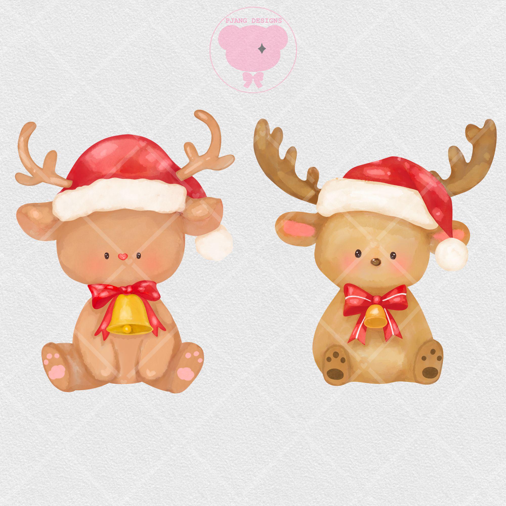 10 Cute Reindeer Watercolor Clipart PNG Christmas Reindeer Digital ...