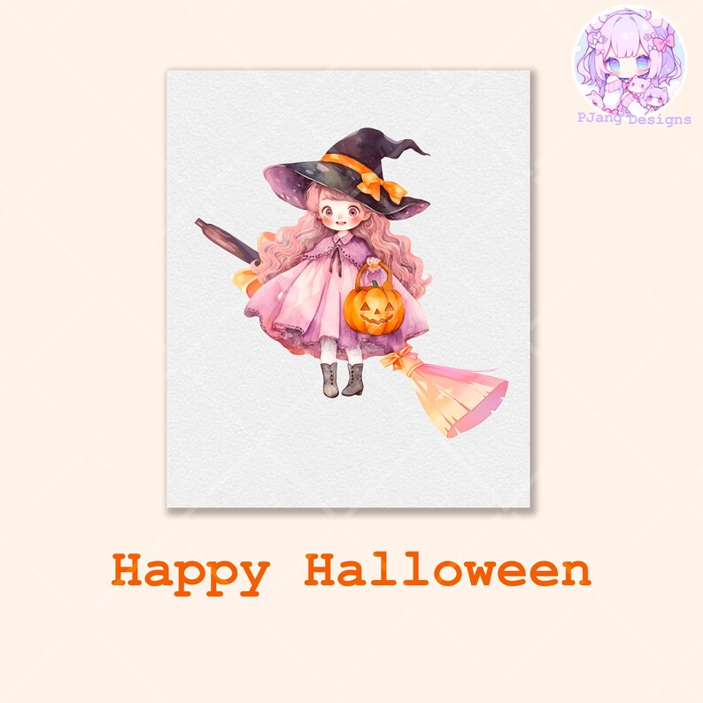 Cute Halloween Watercolor Clipart, Ghosts, Pumpkins, and Witches - Etsy