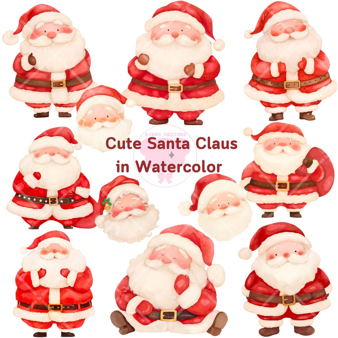 Cute Watercolor Santa Claus Clipart Set Christmas Digital Download - Etsy
