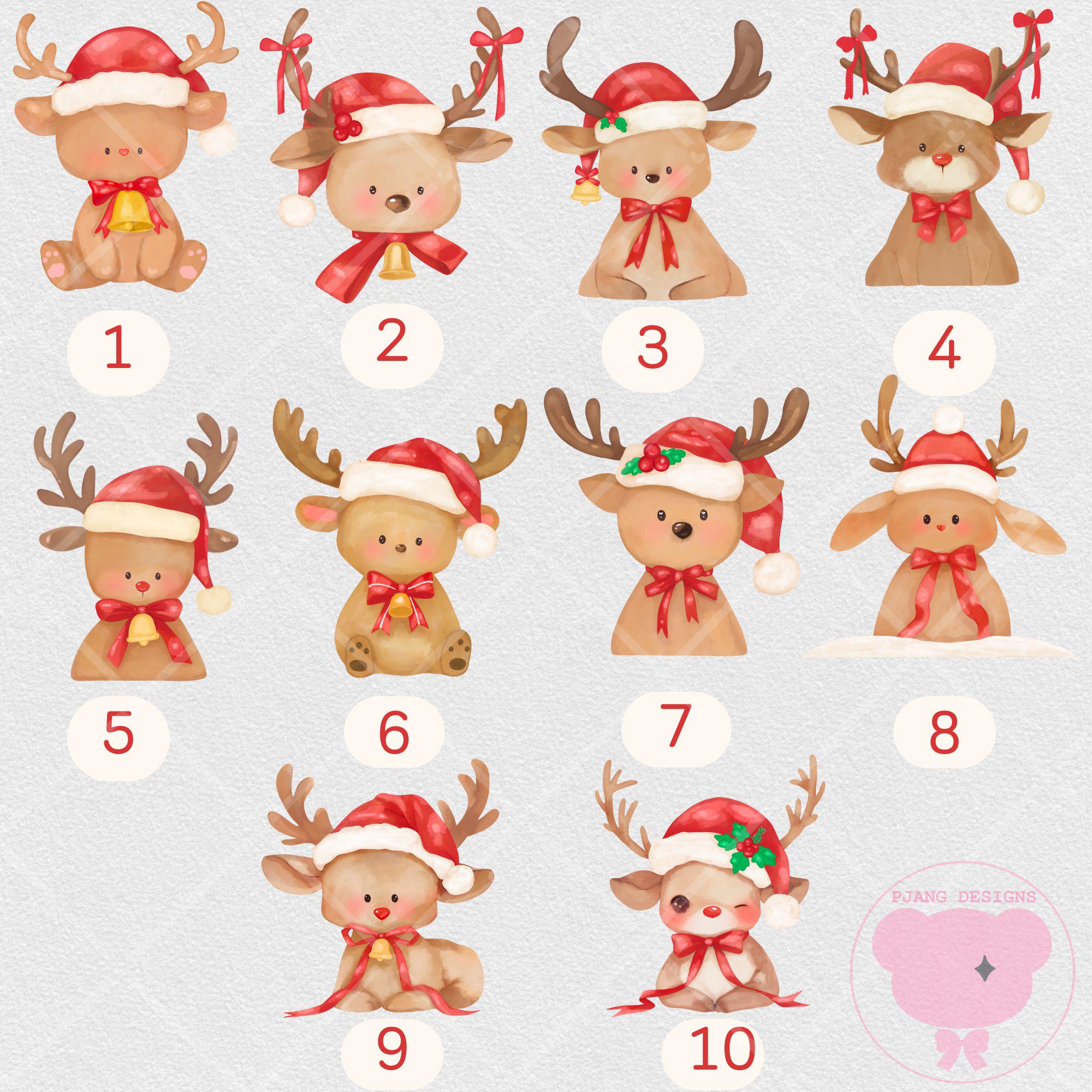 10 Cute Reindeer Watercolor Clipart PNG Christmas Reindeer Digital ...