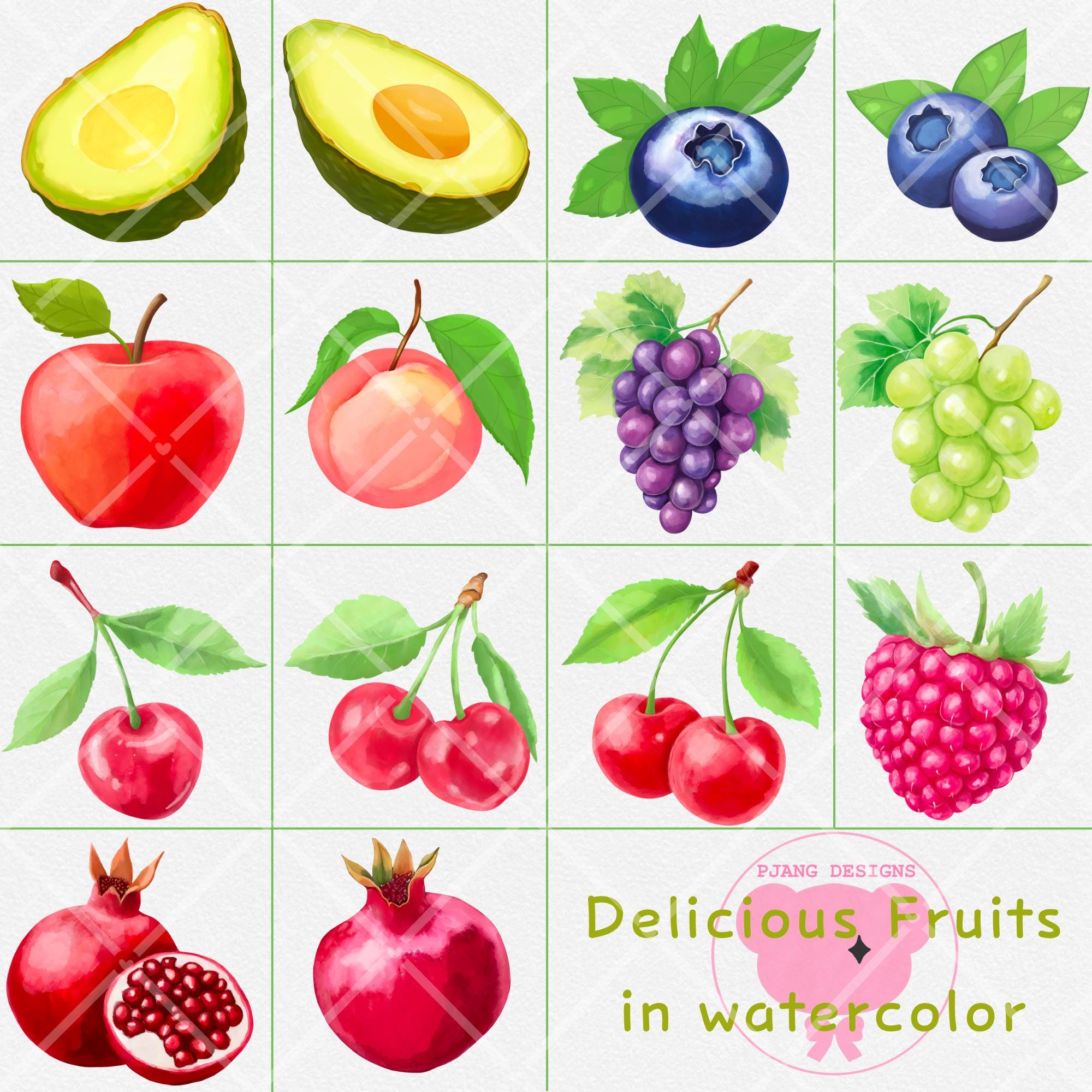 Watercolor Fruit Clipart | 27 PNG Fruits | Delicious Digital Fruit ...