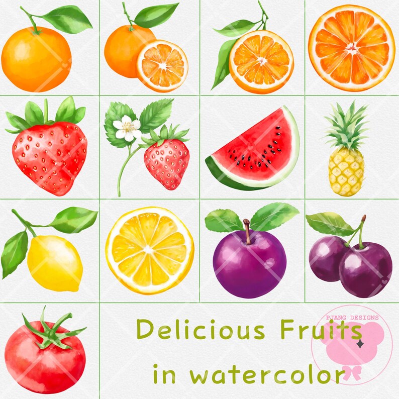 Watercolor Fruit Clipart | 27 PNG Fruits | Delicious Digital Fruit ...