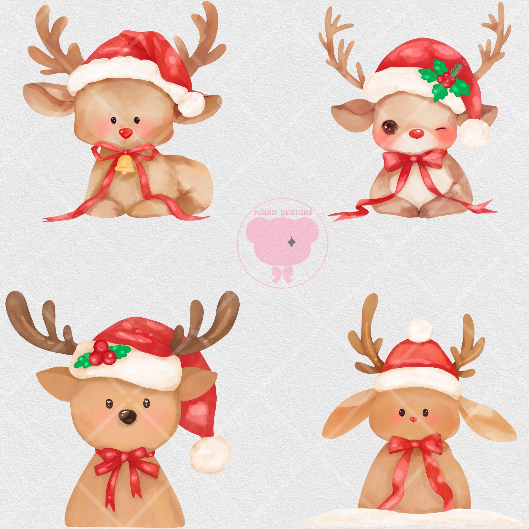 10 Cute Reindeer Watercolor Clipart PNG Christmas Reindeer Digital ...