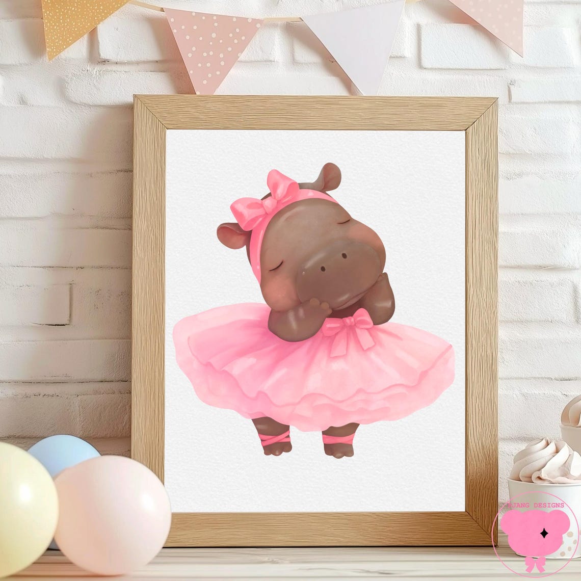 Moodeng the Cute Baby Hippo Watercolor Clipart, Cute Hippo Wearing Pink ...