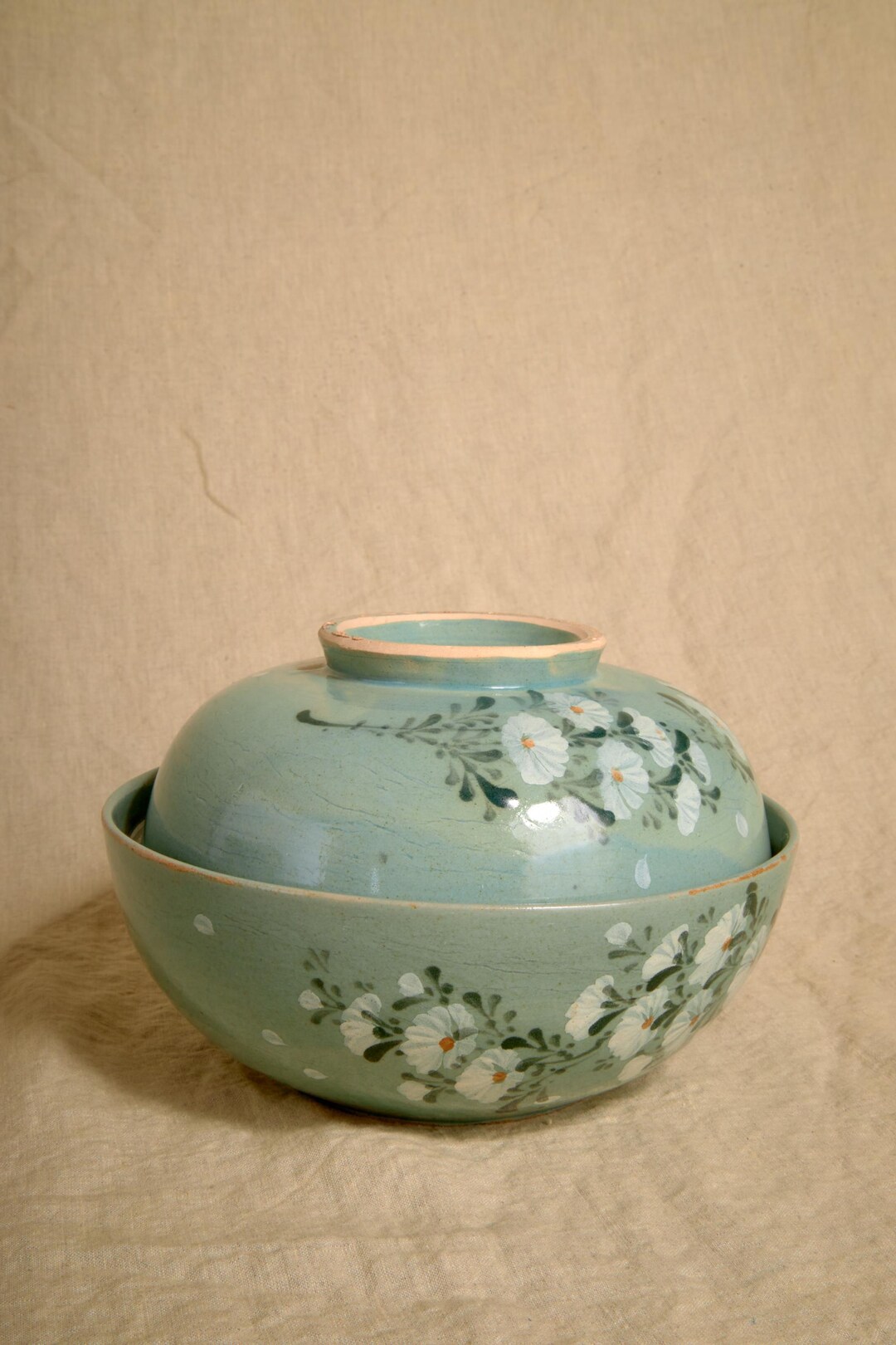 Hand-painted Celedon Daisy Ceramic Pot: Vietnamese Pottery - Etsy