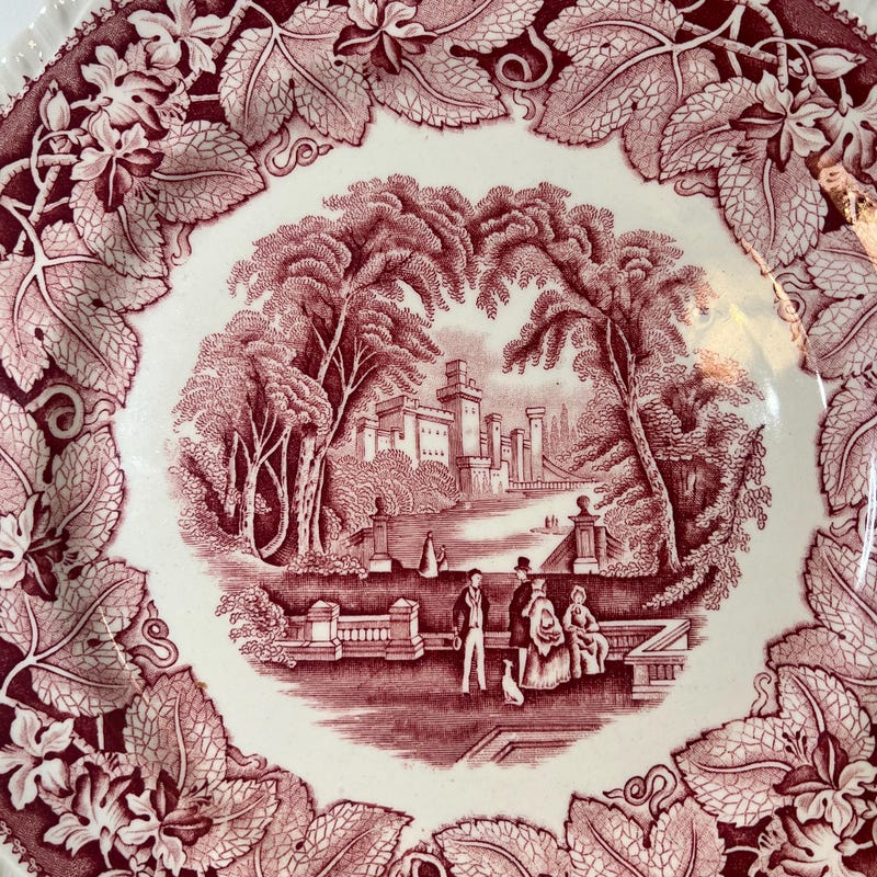 Red Transferware Plates - Etsy