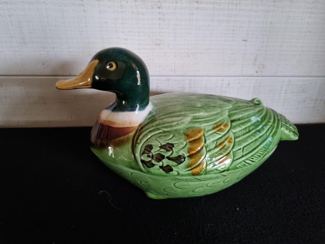 Caugant Green Duck Terrine, Old Vintage Dish Pot Marmite French Flea ...