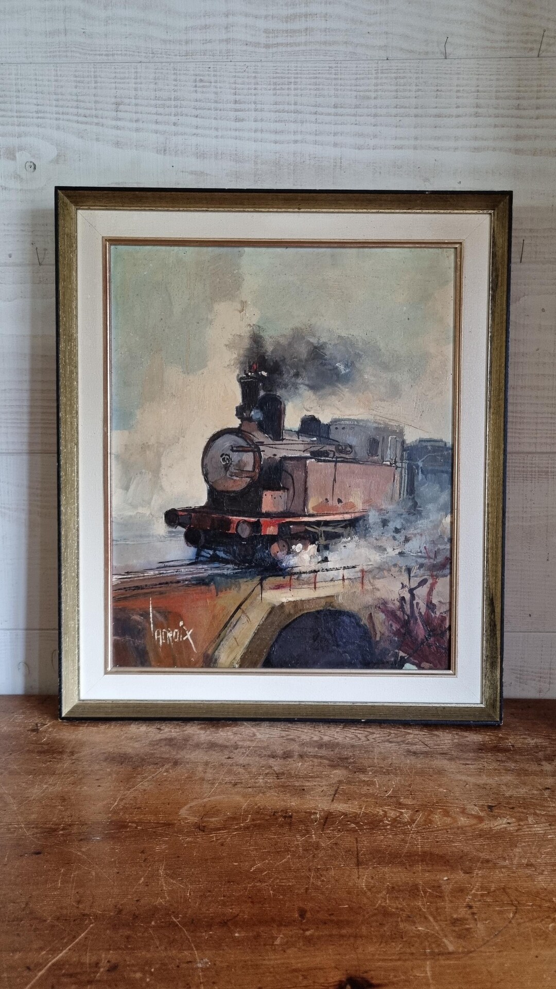 Old Oil Painting Signed Claude Lacroix, Railway, Train, Locomotive ...