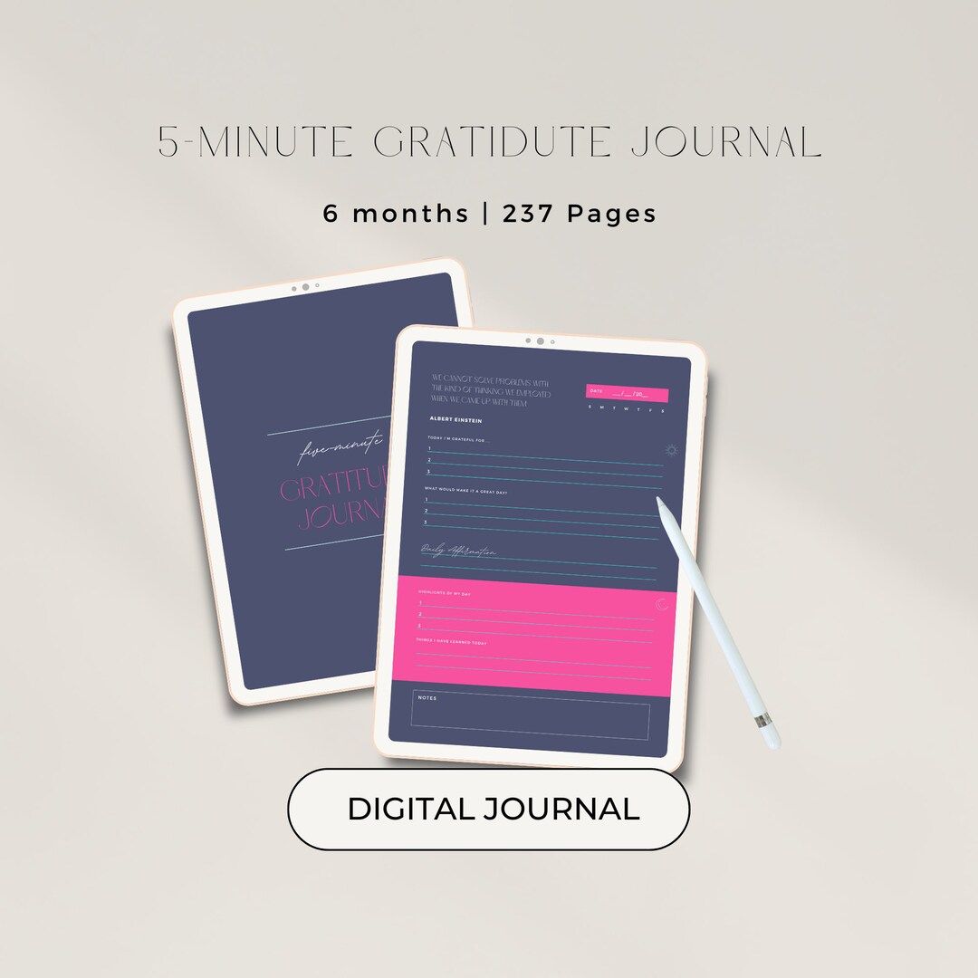 5-minute Gratitude Journal (digital) - Dark Blue & Pink - Etsy