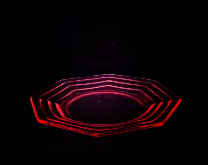 Pink Depression Glass 8 Luncheon Plate Stepped Octagon Pattern Selenium ...