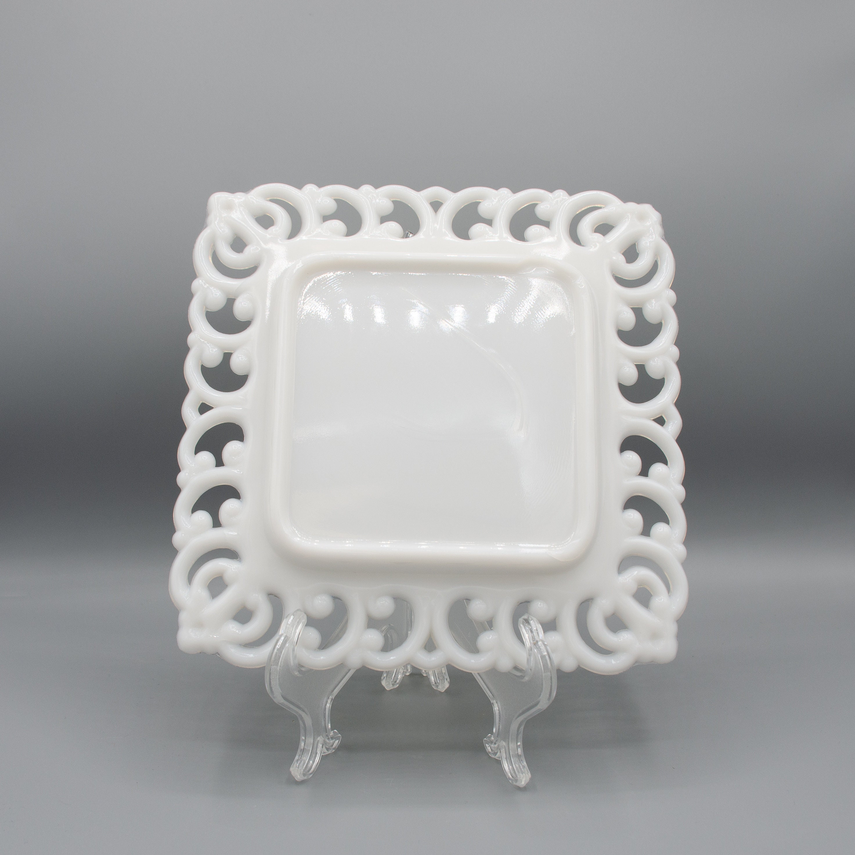 Antique 1890 Lace Edge American Opaque Milk Glass Square Plate EAPG ...